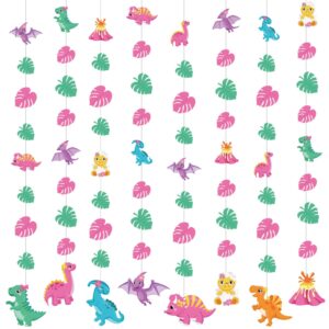 sinload 8 pieces girls dinosaur party decorations pink dinosaur garlands watercolor dino paper cutouts hanging banner decor for girls dinosaur birthday theme baby shower wedding party supplies