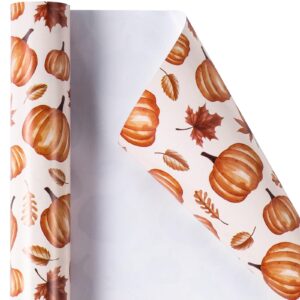 RUSPEPA Fall Wrapping Paper Roll - Mini Roll - Pumpkin Design Great for Thanksgiving, Autumn, Holiday and Party - 17 Inches X 32.8 Feet