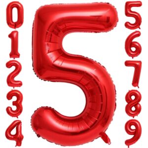 red 5 number balloons,40 inch 5 balloons foil mylar helium big red 5 balloon number for birthday party anniversary decorations