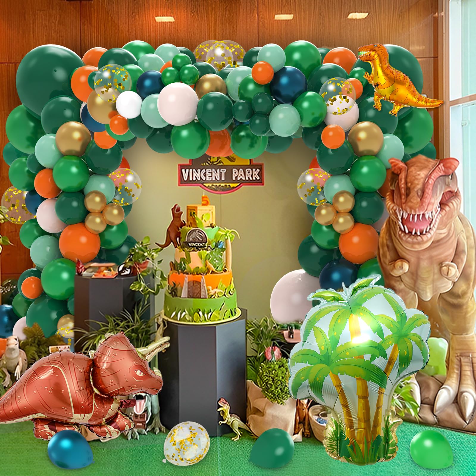 Dinosaur Birthday Decorations, 113pcs Dinosaur Party Decorations Include Dinosaur Balloons, Happy Birthday Balloons, Curtains for Dinosaur Themed Party Baby Shower Decorations Supplies Boys Kids