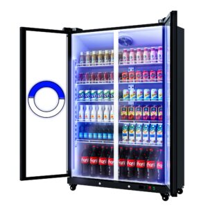 full screen glass commercial cooler 27.1 cu.ft aluminum alloy frame merchandiser refrigerator low-e glass door display refrigerator beverage cooler, adjustable shelves drink organizer etl/doe, black