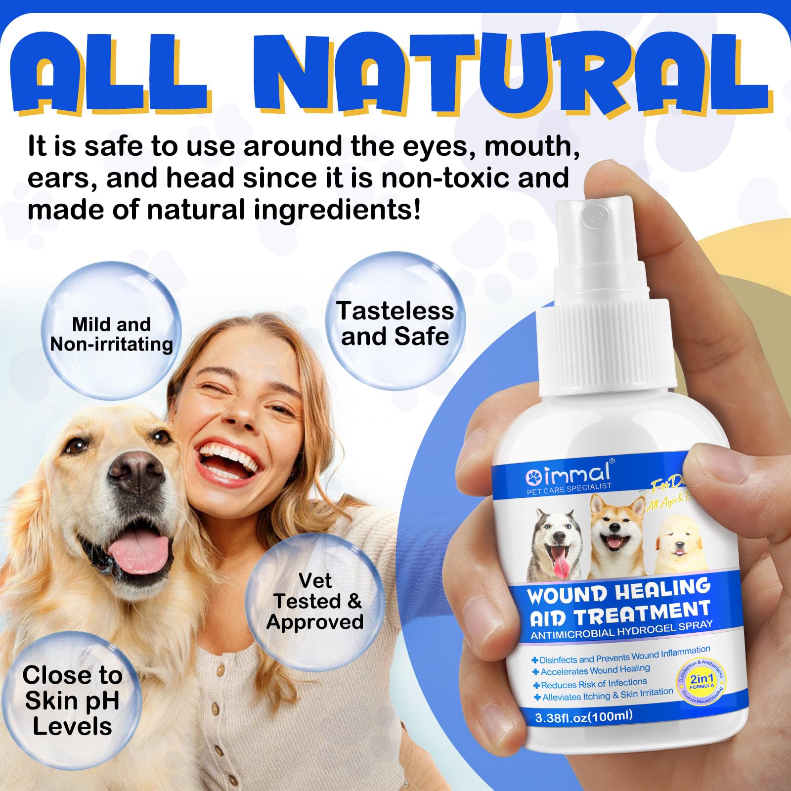 Dog Wound Care Spray - Wound Aid Treatment for Dogs Supports Skin Wound Repair, Dog Irritated Skin & Itchy Skin Relief, Pet Supplies Gentle Wound Care Spray for Dogs - 3.38 Fl.oz / 100ml