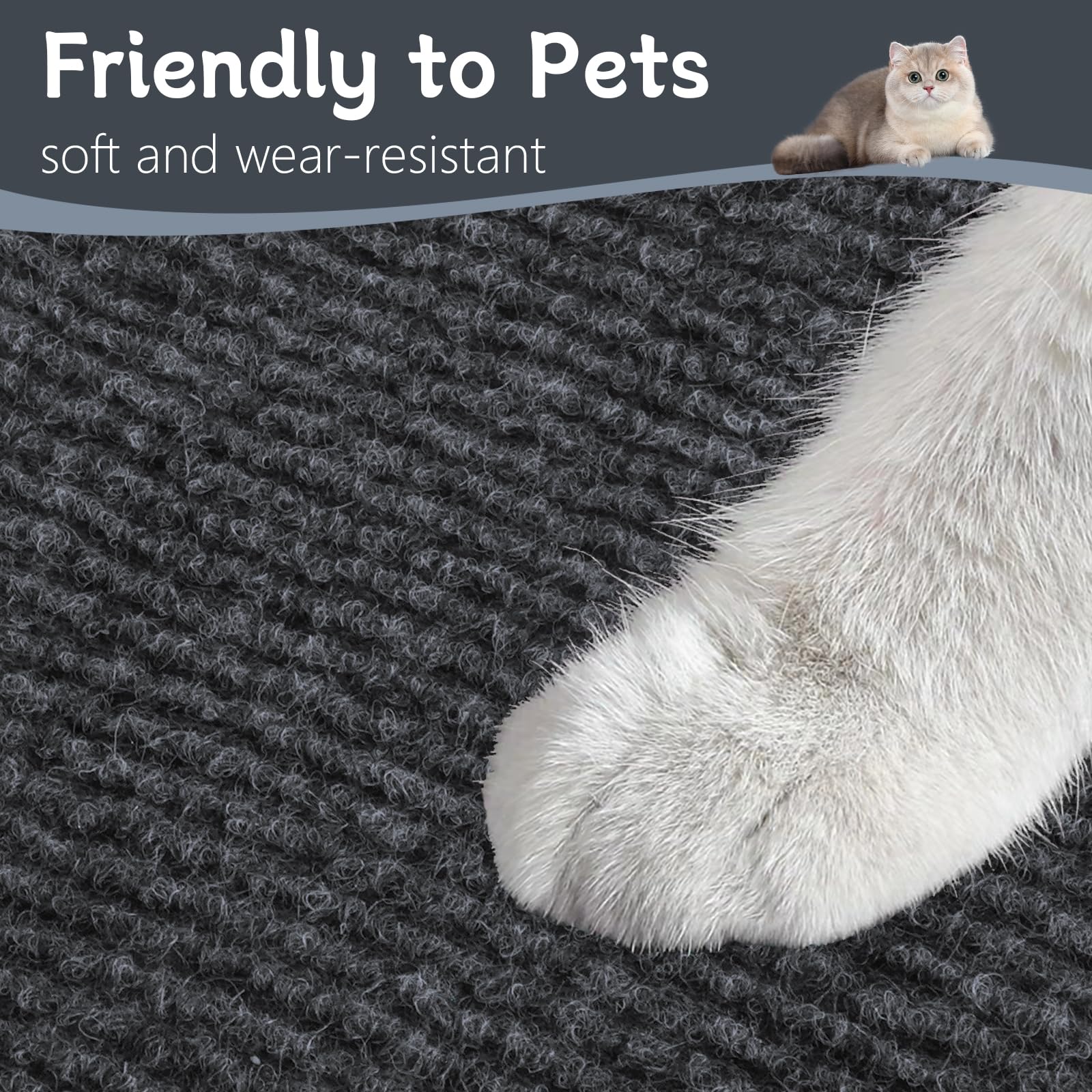 Fixmend Cat Scratching Mat, 78.7"x15.8" Trimmable Self-Aadhesive Cat Scratch Carpet, Pad Replacement for Couch Furniture Protector, Cat Tree Shelves, Scratching Posts (Dark Grey)