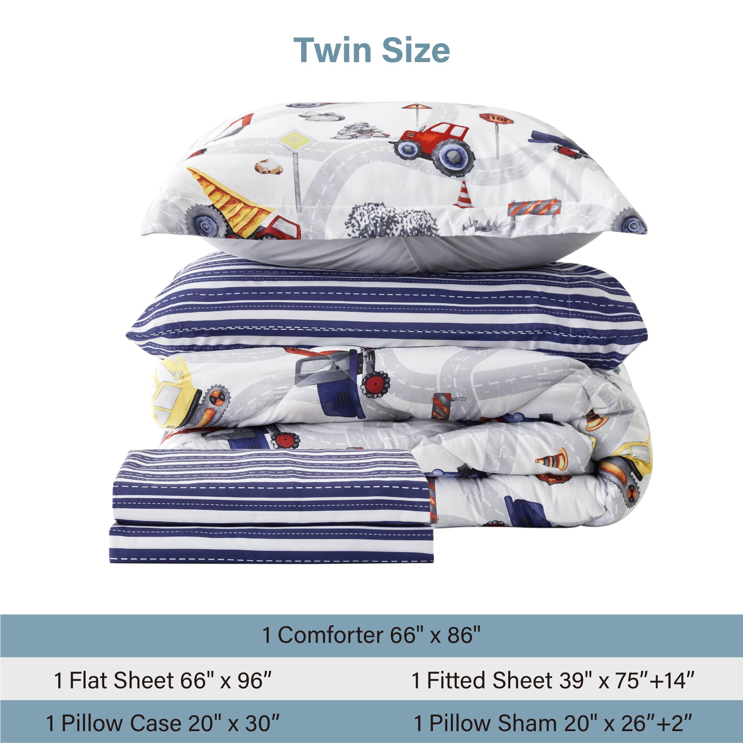 PPOLCA Truck Twin Comforter Set for Boys,5 Pieces Kids Bedroom Bedding Set with Sheets and Pillowcase,Super Soft Lightweight for All Seasons,Car,Machine Washable