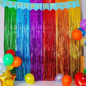 CANREVEL 2 Pack 3.3x8.2 Feet Rainbow Foil Fringe Backdrop Curtains, Tinsel Streamers Birthday Party Decorations, Photo Booth Props Backdrop for Wedding Engagement Bridal Shower Unicorn