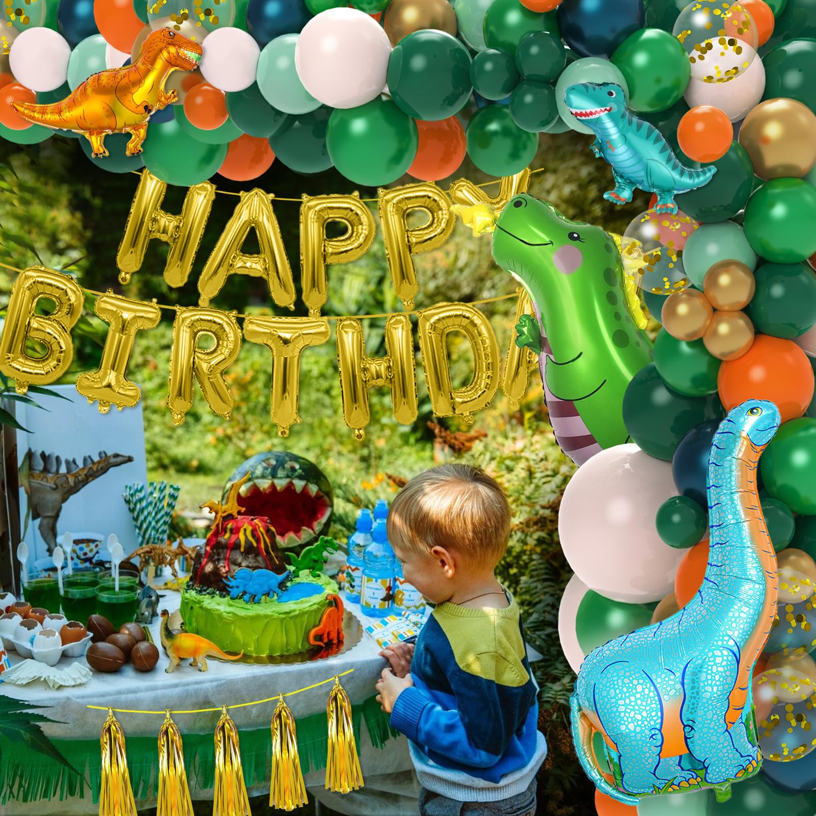 Dinosaur Birthday Decorations, 113pcs Dinosaur Party Decorations Include Dinosaur Balloons, Happy Birthday Balloons, Curtains for Dinosaur Themed Party Baby Shower Decorations Supplies Boys Kids