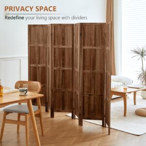 BMWEI 4 Panel Room Divider, 5.6 FT Folding Privacy Screen Room Divider, Partition Divider for Room Separation, Wooden Room Screen Divider Freestanding, for Home Office, Bedroom (Brown)