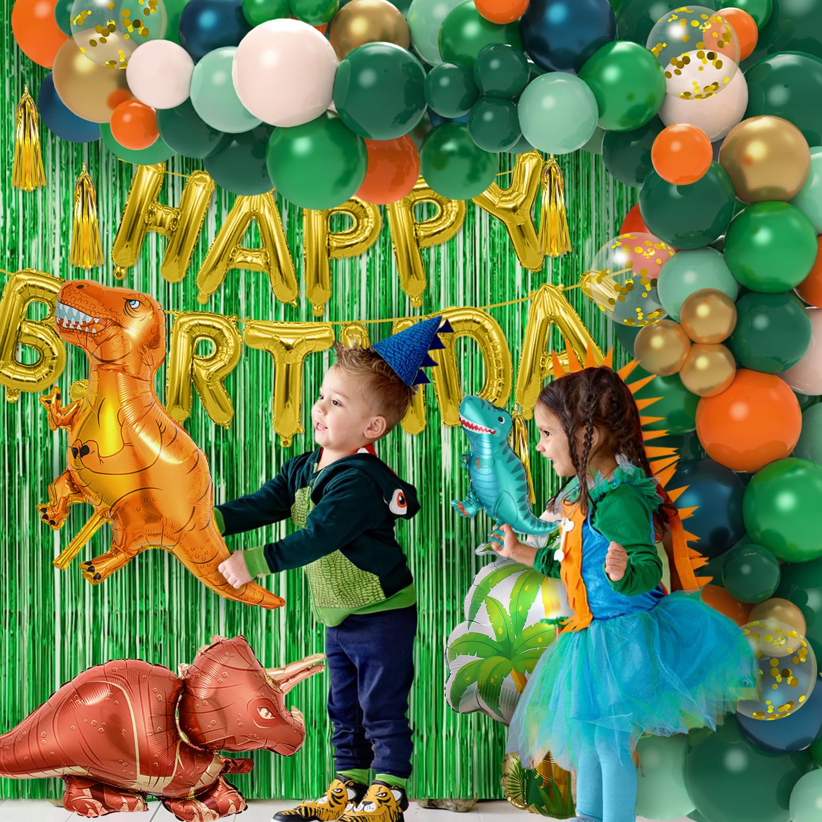 Dinosaur Birthday Decorations, 113pcs Dinosaur Party Decorations Include Dinosaur Balloons, Happy Birthday Balloons, Curtains for Dinosaur Themed Party Baby Shower Decorations Supplies Boys Kids