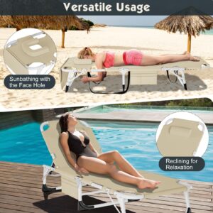 MOPHOTO Tanning Lounge Chair 5-Position, Outdoor Sunbathing Chair Folding Chaise Lounge Chair, Sun Tanning Lounger with Face Hole, Perfect for Pool Beach Patio Sunbathing