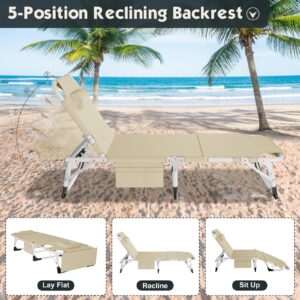 MOPHOTO Tanning Lounge Chair 5-Position, Outdoor Sunbathing Chair Folding Chaise Lounge Chair, Sun Tanning Lounger with Face Hole, Perfect for Pool Beach Patio Sunbathing