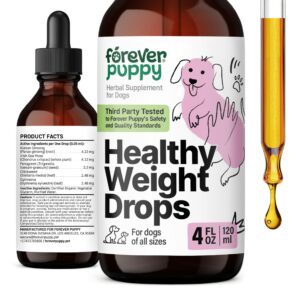 healthy weight drops for dogs - weight management dog food supplements - irish sea moss & fenugreek nutrient blend - energy support supplement w/ginseng for small, medium & large breeds - 4 oz