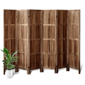 bmwei 4 panel room divider, 5.6 ft folding privacy screen room divider, partition divider for room separation, wooden room screen divider freestanding, for home office, bedroom (brown)