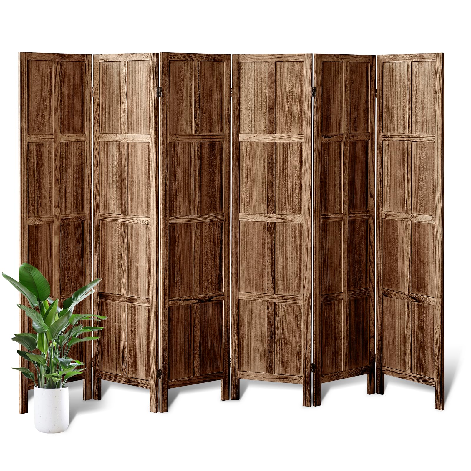 BMWEI 4 Panel Room Divider, 5.6 FT Folding Privacy Screen Room Divider, Partition Divider for Room Separation, Wooden Room Screen Divider Freestanding, for Home Office, Bedroom (Brown)