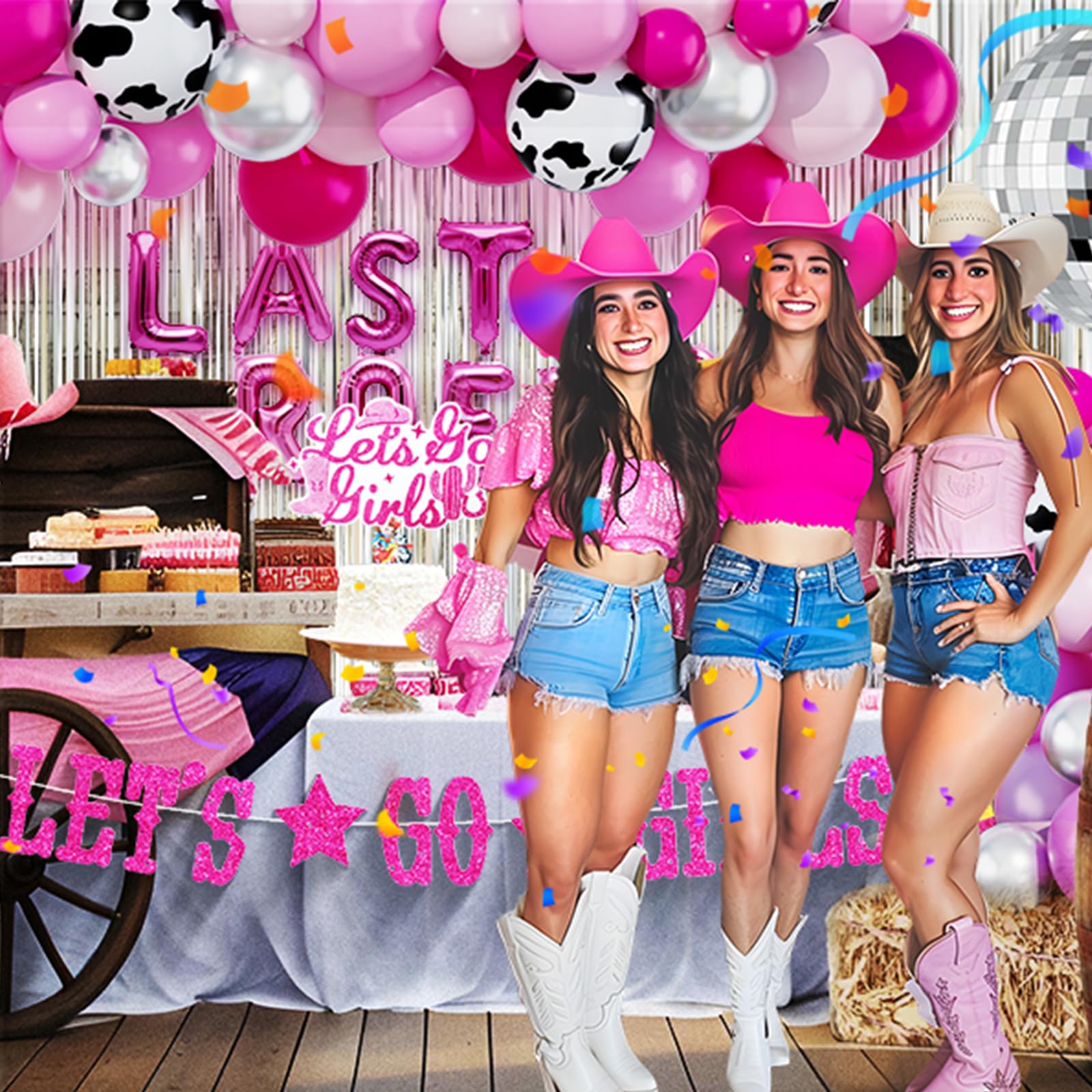 Party Inspo Last Rodeo Bachelorette Party Decorations, Cowgirl Bachelorette Party Decorations, Pink Nashville Western Lets Go Girls Bridal Shower, Fringe Curtain Balloon Banner Cake Topper