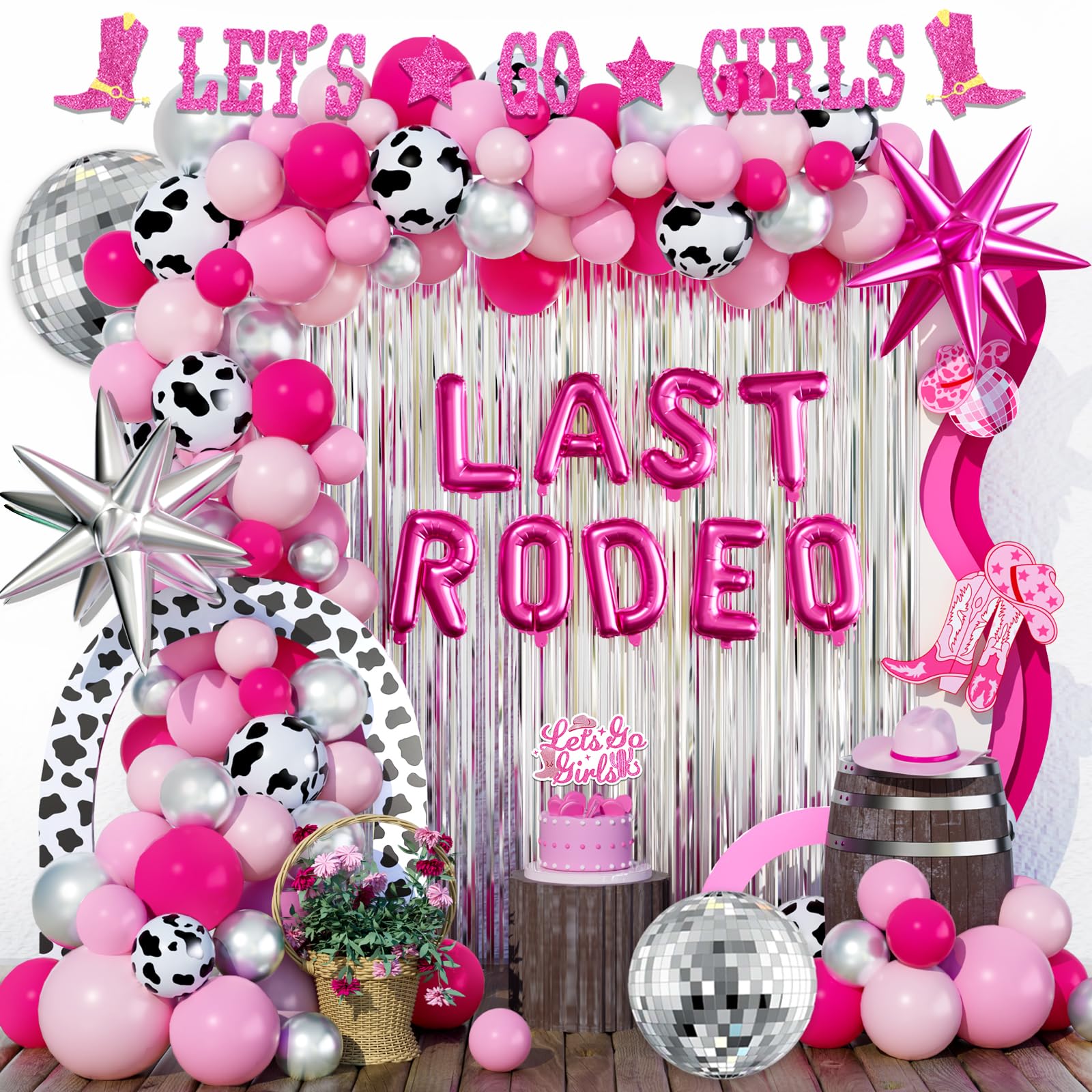 Party Inspo Last Rodeo Bachelorette Party Decorations, Cowgirl Bachelorette Party Decorations, Pink Nashville Western Lets Go Girls Bridal Shower, Fringe Curtain Balloon Banner Cake Topper