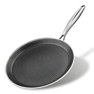 dcigna nonstick crepe pan, 11inch stainless steel crepe pan, honeycomb coating flat skillet tawa dosa tortilla omelet griddle pan, pfoa free, induction compatible