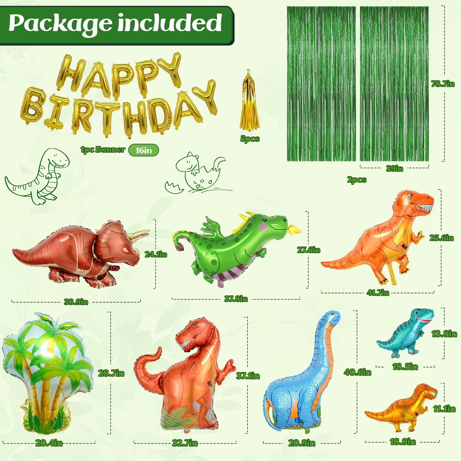 Dinosaur Birthday Decorations, 113pcs Dinosaur Party Decorations Include Dinosaur Balloons, Happy Birthday Balloons, Curtains for Dinosaur Themed Party Baby Shower Decorations Supplies Boys Kids