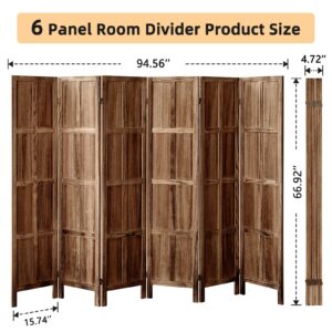 BMWEI 4 Panel Room Divider, 5.6 FT Folding Privacy Screen Room Divider, Partition Divider for Room Separation, Wooden Room Screen Divider Freestanding, for Home Office, Bedroom (Brown)