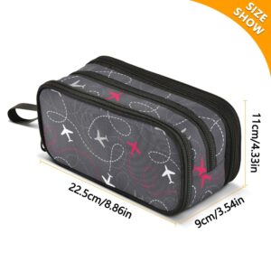 Fisyme Travel Airplanes Pencil Case Large Capacity Pen Box Makeup Pouch Holder Organizer Stationery Bag for School Office College Traval Adults