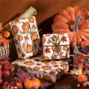 RUSPEPA Fall Wrapping Paper Roll - Mini Roll - Pumpkin Design Great for Thanksgiving, Autumn, Holiday and Party - 17 Inches X 32.8 Feet