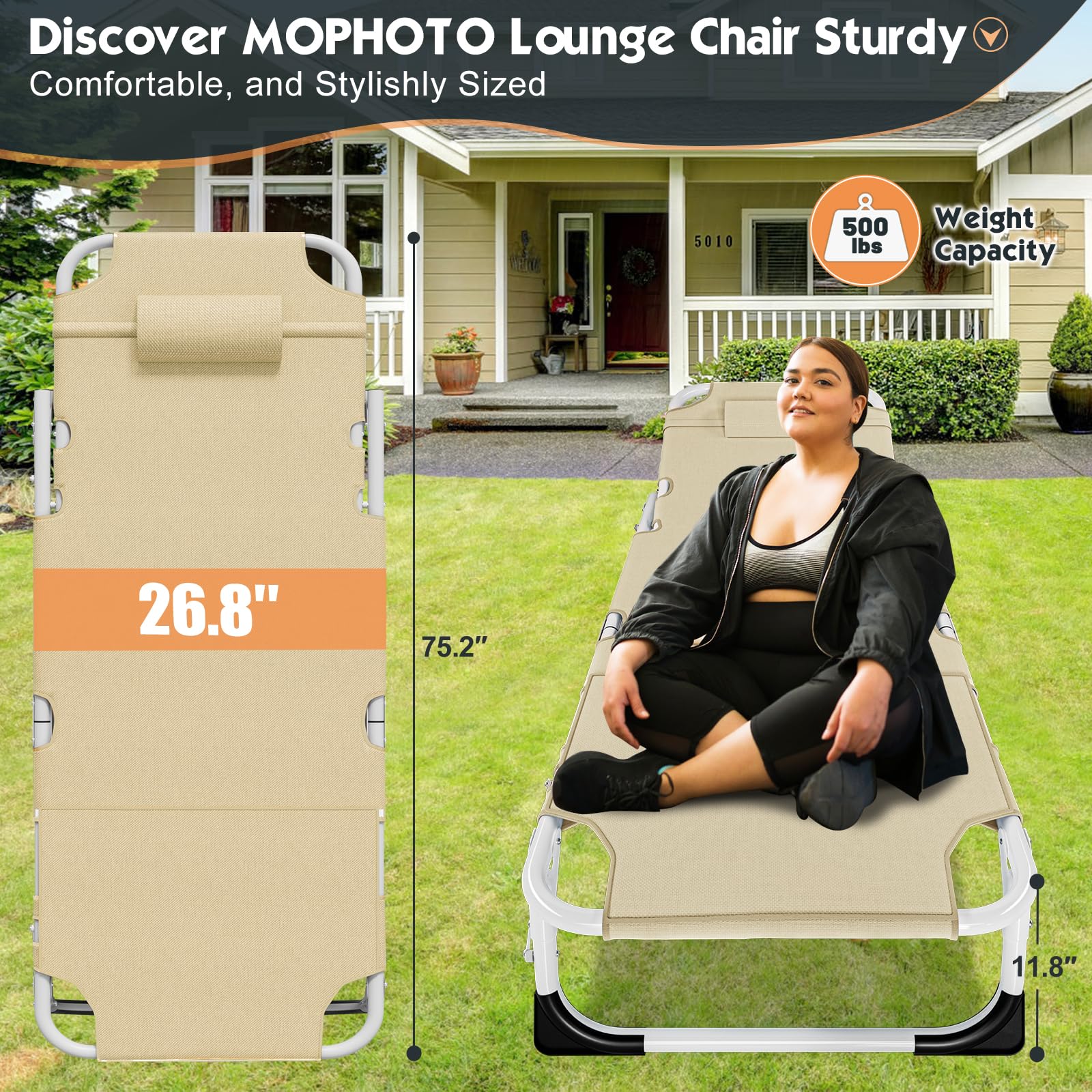 MOPHOTO Tanning Lounge Chair 5-Position, Outdoor Sunbathing Chair Folding Chaise Lounge Chair, Sun Tanning Lounger with Face Hole, Perfect for Pool Beach Patio Sunbathing