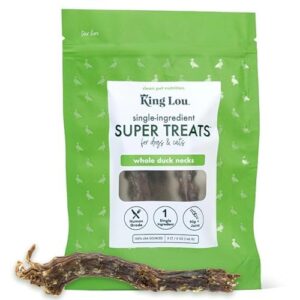 king lou pets - whole duck necks for dogs and cats - single ingredient dog treat - dehydrated cat treats - usa-made dog and cat treats - supports hip and joint health - 5 count