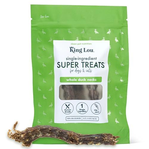 King Lou Pets - Whole Duck Necks for Dogs and Cats - Single Ingredient Dog Treat - Dehydrated Cat Treats - USA-Made Dog and Cat Treats - Supports Hip and Joint Health - 5 Count