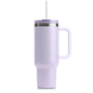 rtic 40 oz road trip tumbler double-walled insulated stainless steel portable travel coffee mug cup with lid, handle and straw, dusty lilac