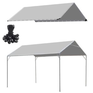 bouticol 10 x 20 ft heavy duty carport replacement canopy cover waterproof & uv protected garage top tent shelter tarp cover with 44 ball bungees cords, only top cover, grey