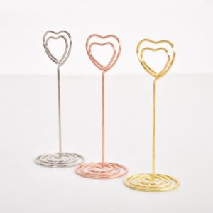 12 Pcs Heart Metal Place Card Holder Stands Table Number Display Stands Table Wire Photo Holders Memo Clip Holder Wedding Table Card Stands Golden