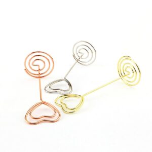 12 Pcs Heart Metal Place Card Holder Stands Table Number Display Stands Table Wire Photo Holders Memo Clip Holder Wedding Table Card Stands Golden