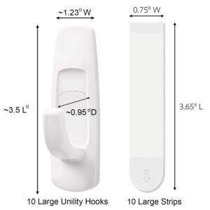 Utility Wall Hooks for Hanging Large 10 Hooks, Damage Free Hanging Wall Hooks with Adhesive Strips, Heavy Duty Adhesive Hooks Damage Free for Key Holder, Coat, Door, Shower Hanging