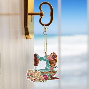 Ximimark 6pcs DIY Diamond Painting Keychain Sewing Machine Shaped Diamond Art Mosaic Keyring Backpack Pendant Decoration Crafts Handmade Gifts