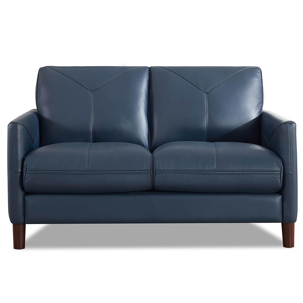 Hydeline Yorkdale Top Grain Leather Loveseat, Bristol Navy, Feather Down, Memory Foam and Pocket Coils