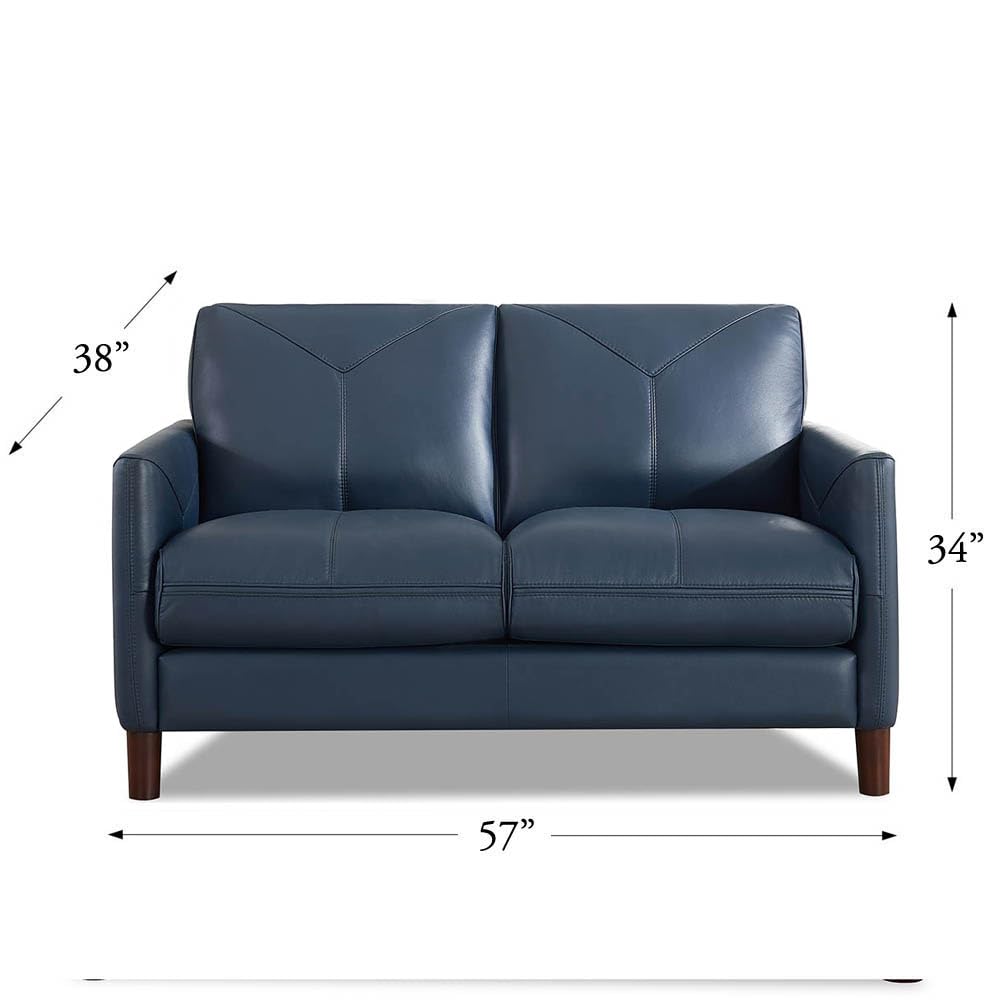 Hydeline Yorkdale Top Grain Leather Loveseat, Bristol Navy, Feather Down, Memory Foam and Pocket Coils