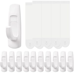 utility wall hooks for hanging large 10 hooks, damage free hanging wall hooks with adhesive strips, heavy duty adhesive hooks damage free for key holder, coat, door, shower hanging