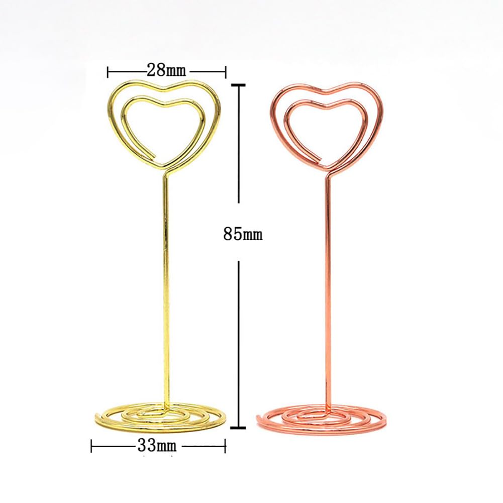 12 Pcs Heart Metal Place Card Holder Stands Table Number Display Stands Table Wire Photo Holders Memo Clip Holder Wedding Table Card Stands Golden