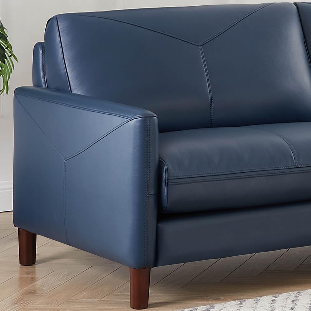 Hydeline Yorkdale Top Grain Leather Loveseat, Bristol Navy, Feather Down, Memory Foam and Pocket Coils