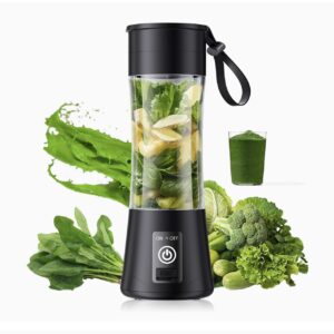 Portable Blender, Mini Personal Blender for smoothies USB Rechargeable On The Go Mixer Electric Blender Personal Size Rechargeable USB, 380Ml Juicer Cup With 6 Blades (Black), Medium