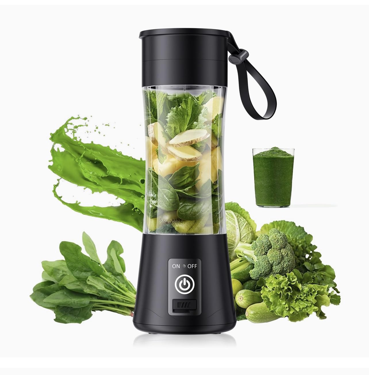 Portable Blender, Mini Personal Blender for smoothies USB Rechargeable On The Go Mixer Electric Blender Personal Size Rechargeable USB, 380Ml Juicer Cup With 6 Blades (Black), Medium