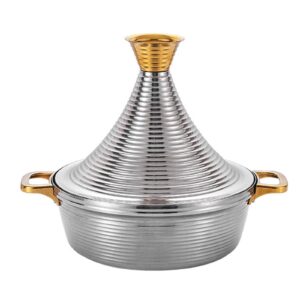 gfhvdc 304 stainless steel moroccan tagine pot, non stick moroccan cooking pot with 2 handles, large moroccan cooker handmade tagine pot with cone-shaped lid,silver,29cm