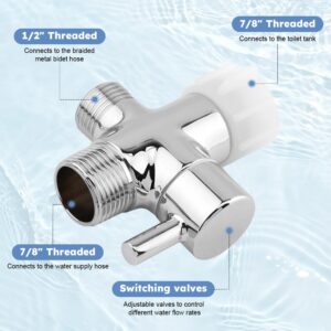 Bidet T Adapter, Metal T Valve for Bidet, Leakproof 3 Way Tee Connector Bidet Attachment for Toilet, Brass Metal T-adapter with Shut Off Valve, 7/8” X 7/8” X 1/2”