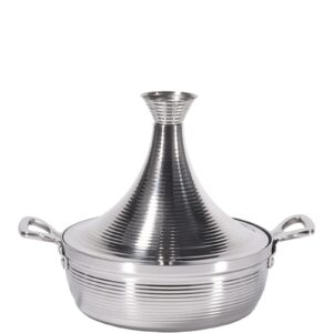 gfhvdc non-stick moroccan tagine pot for cooking,304 stainless steel moroccan tagine pot, non stick moroccan cooking pot with 2 handles, large moroccan cooker handmade tagine pot with cone,silver,32cm