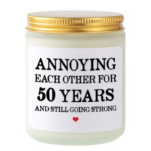 50th anniversary wedding gifts for couple, golden 50th anniversary wedding gifts for parents grandparents wife husband, 50th wedding anniversary decorations, 50 anniversary candles (lavender scented)