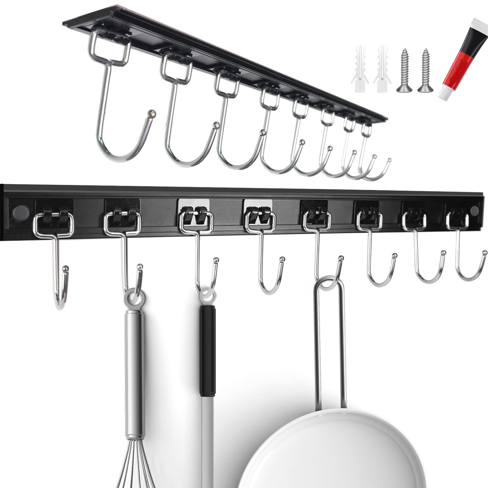 Cociat 2PCS Utensil Racks with 8 Hooks 17 Inch Kitchen Utensil Holders Hanging Utensil Rack Multifunctional (17 inch)