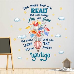 yimehdan reading book wall decal,the more that you read the more things you will know inspirational quote vinyl wall stickers, removable educational reading artwork for classroom office library decor