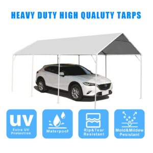 BOUTICOL 10 x 20 Ft Heavy Duty Carport Replacement Canopy Cover Waterproof & UV Protected Garage Top Tent Shelter Tarp Cover with 44 Ball Bungees Cords, Only Top Cover, Grey