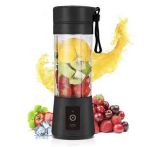 Portable Blender, Mini Personal Blender for smoothies USB Rechargeable On The Go Mixer Electric Blender Personal Size Rechargeable USB, 380Ml Juicer Cup With 6 Blades (Black), Medium