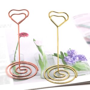 12 Pcs Heart Metal Place Card Holder Stands Table Number Display Stands Table Wire Photo Holders Memo Clip Holder Wedding Table Card Stands Golden