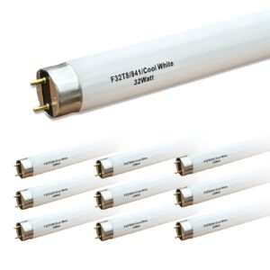 48 inch f32t8/841 32w t8 fluorescent tube light bulb, 4 foot 32watt/tl841 cw cool white 4100k,2800 lumen,g13 medium bi-pin base (10 pack)